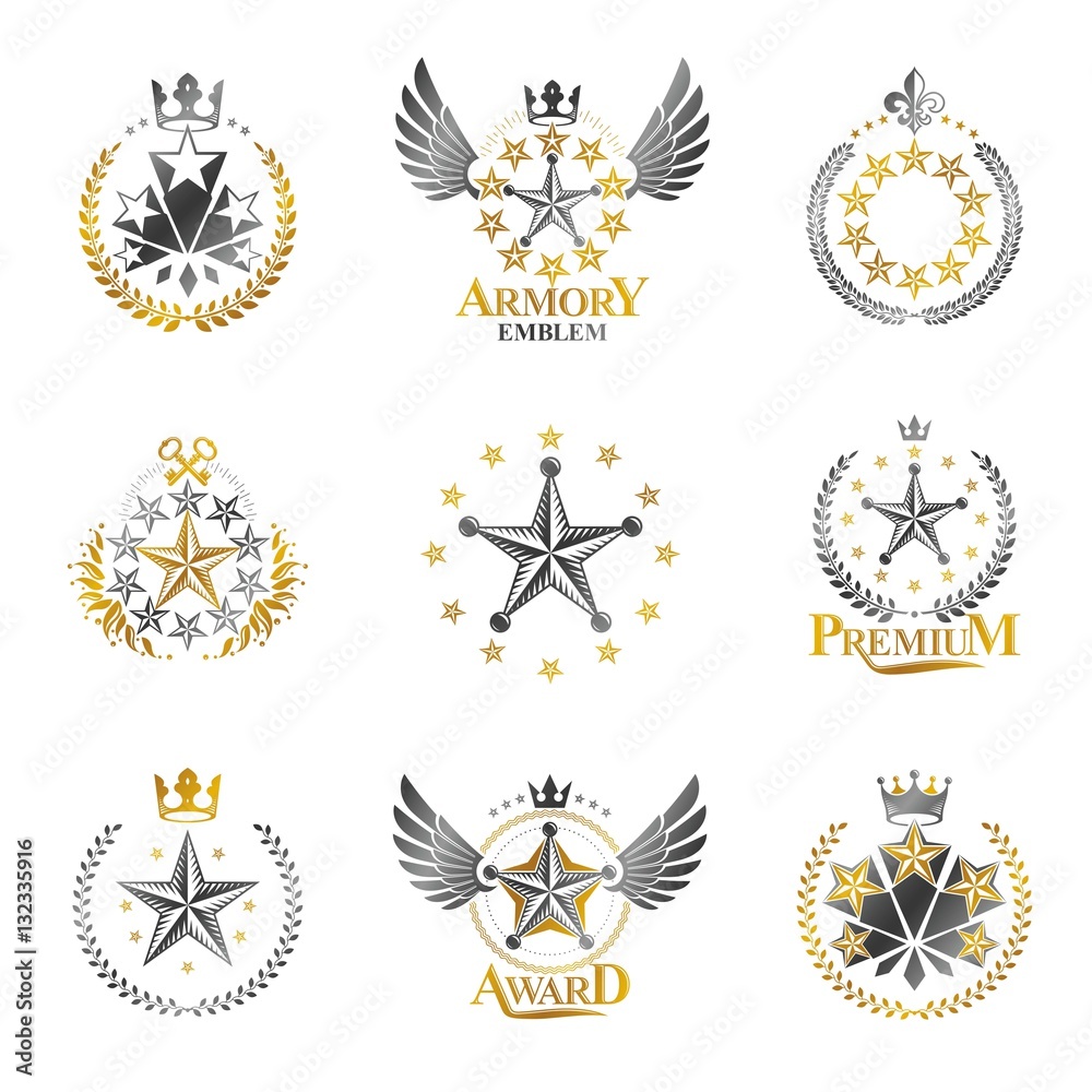 Stars emblems set. Heraldic Coat of Arms decorative logos isolat Stock ...