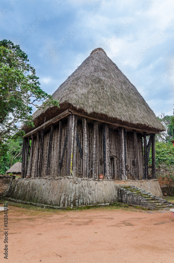 Wood and bamboo temple called Achum at traditional Fon's palace in ...