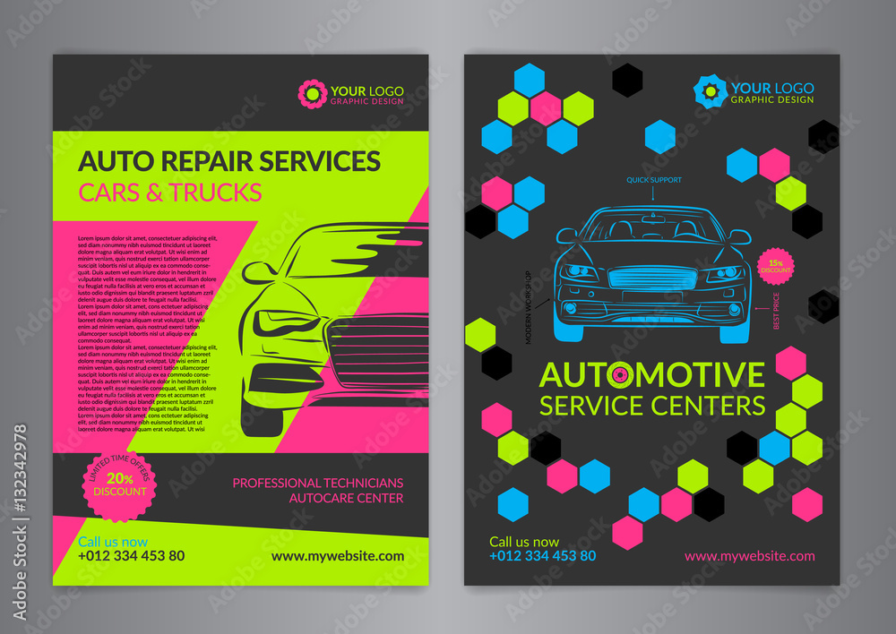 Set Automotive Service Centers business layout templates. A4 auto ...