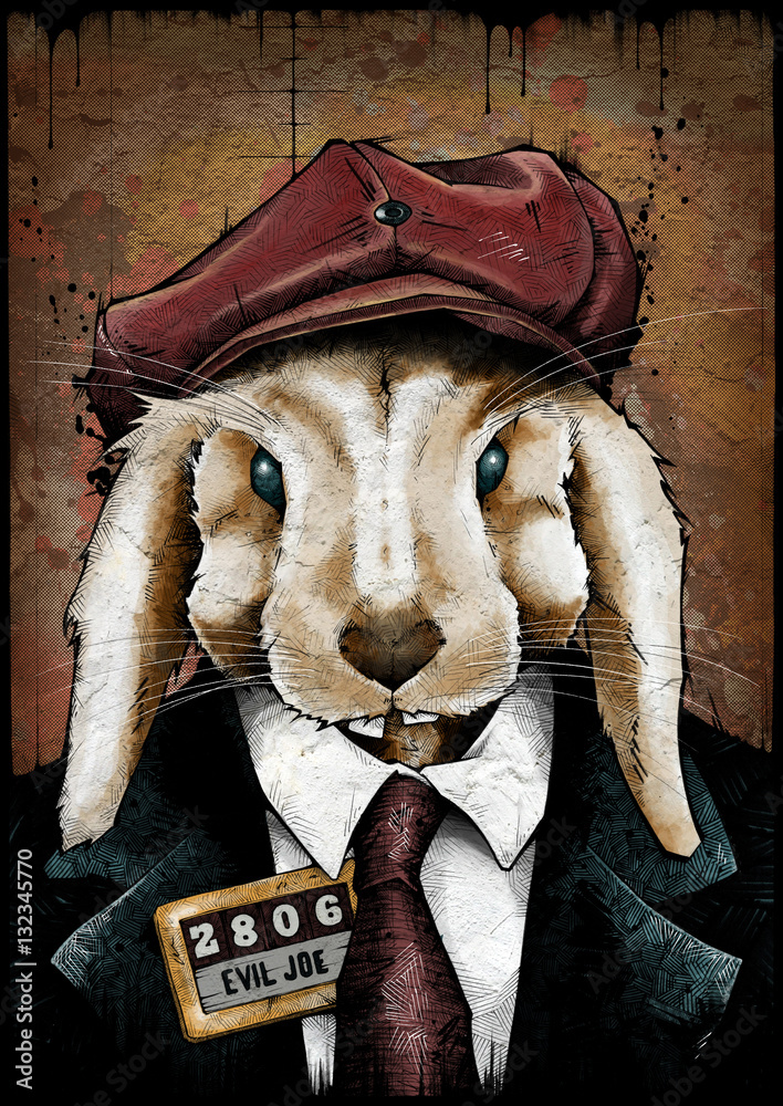 Rabbit mugshot, illustration ilustración de Stock | Adobe Stock
