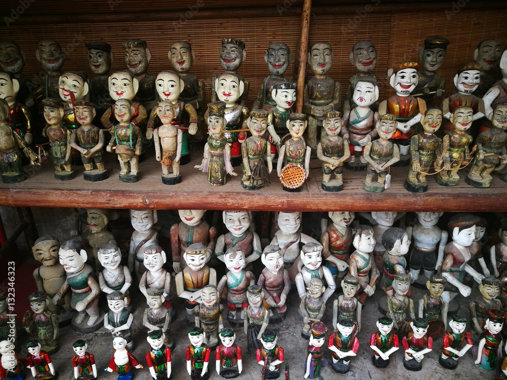 The Vietnamese traditional water puppets of the theater in Hanoi ...