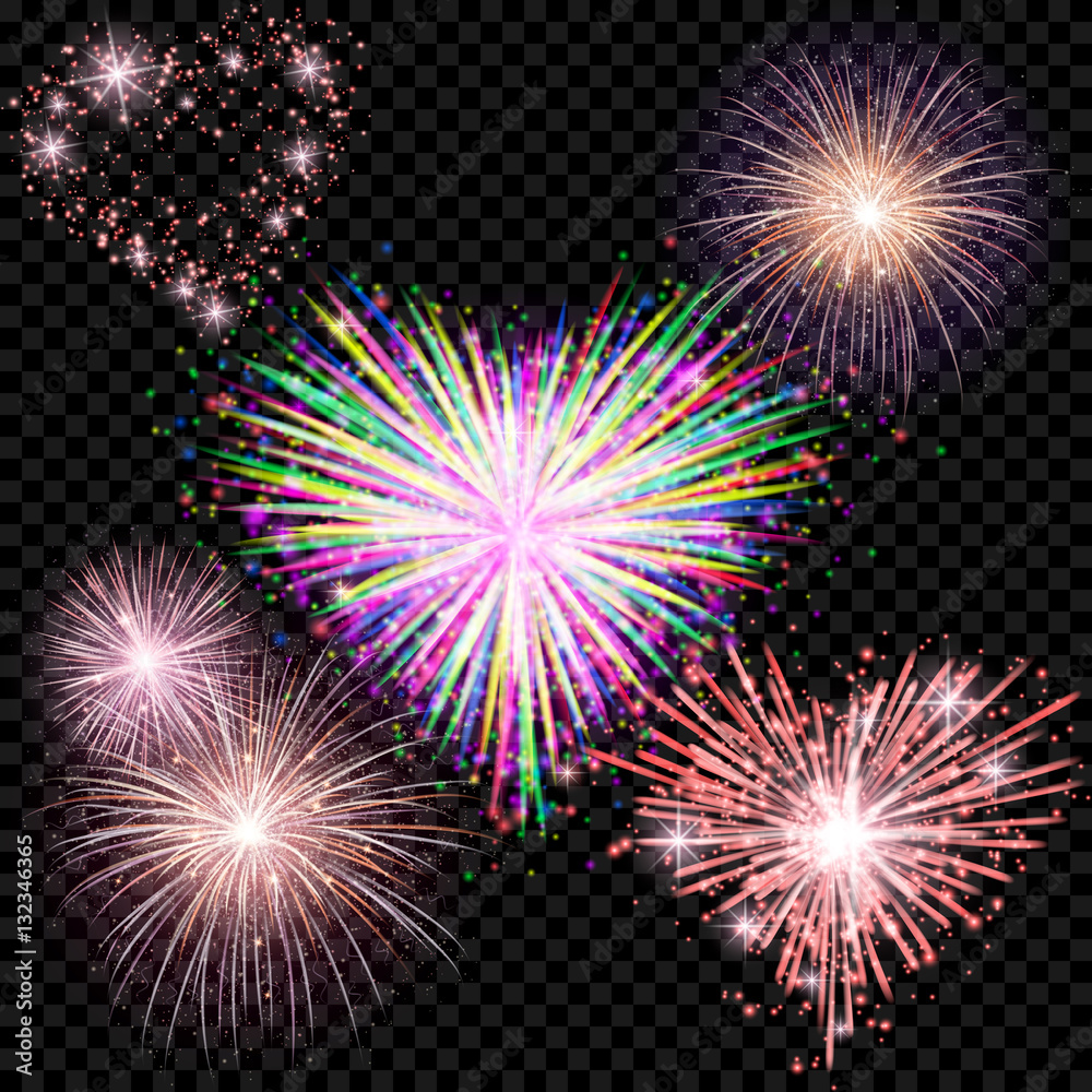 set of isolated vector fireworks on a transparent background. Stock ...
