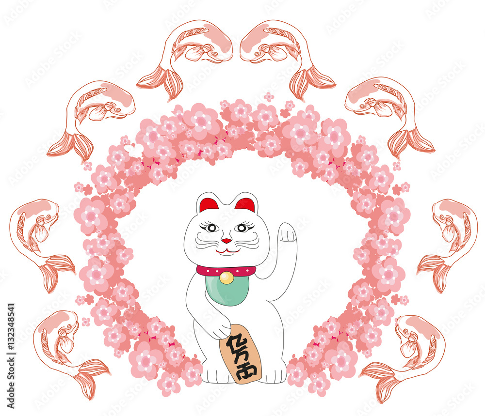 maneki neko symbol of good luck - card Stock Illustration | Adobe Stock