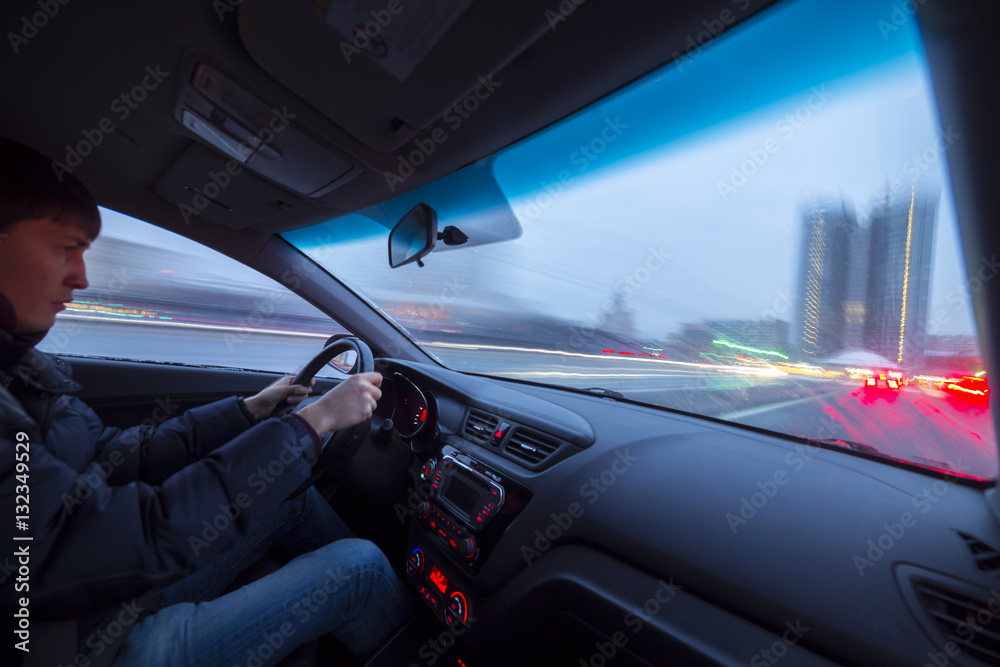 Man Driving Car Side View