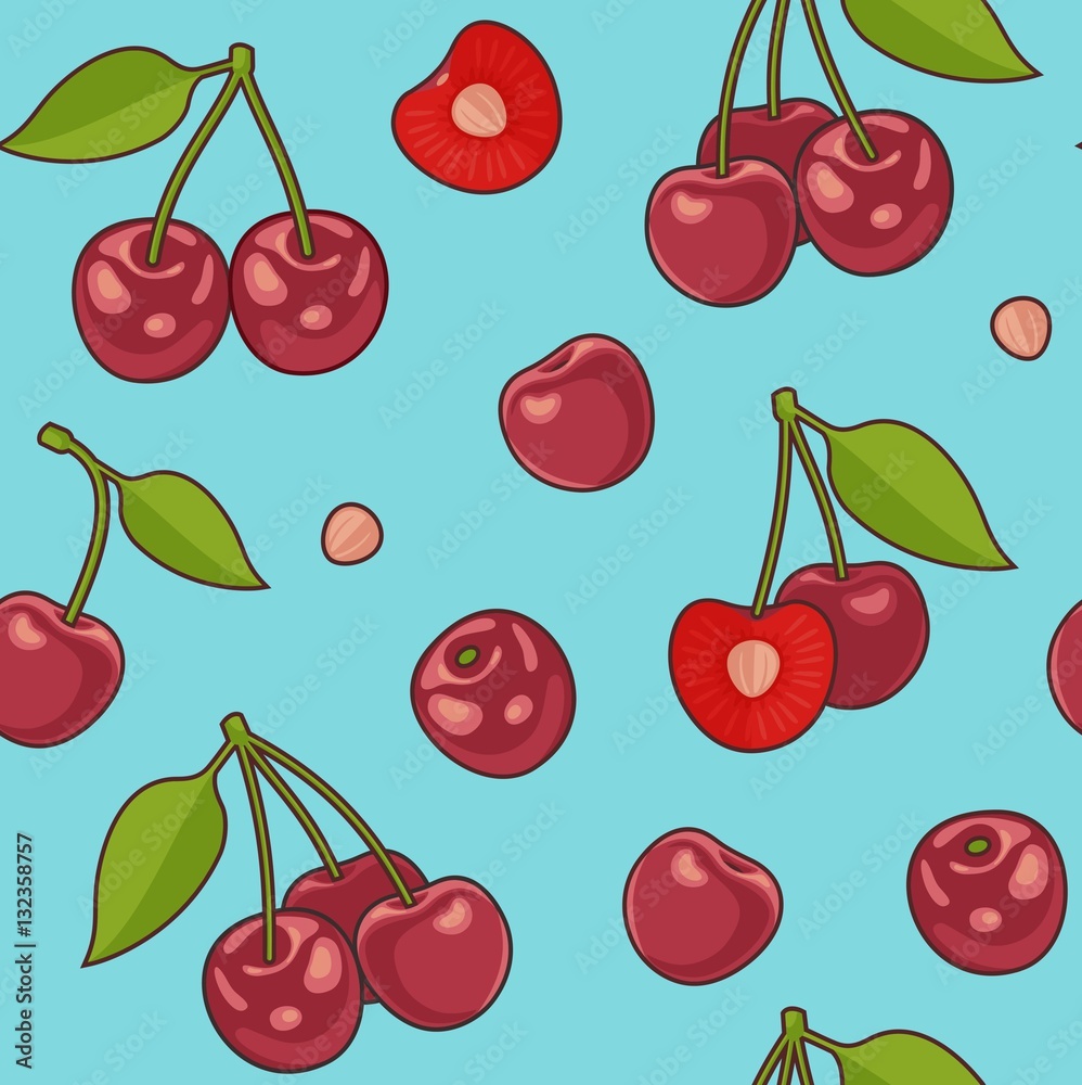 Seamless background with cherries Stock Vector | Adobe Stock