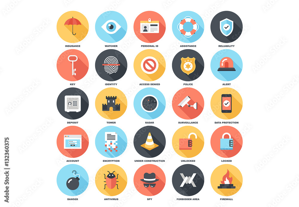 25 Circular Shadowed Security Icons Stock Template | Adobe Stock