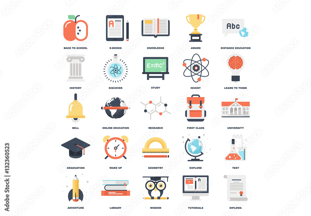 25 Flat Colorful Education Icons 1 Stock Template | Adobe Stock