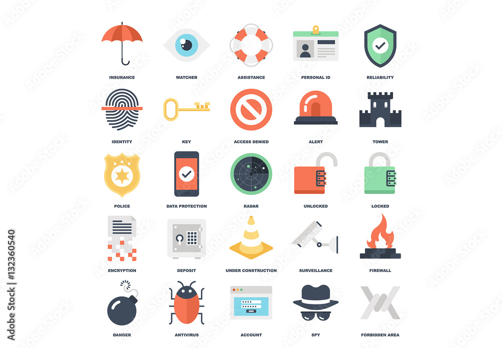 25 Flat Colorful Online Security Icons Stock Template | Adobe Stock