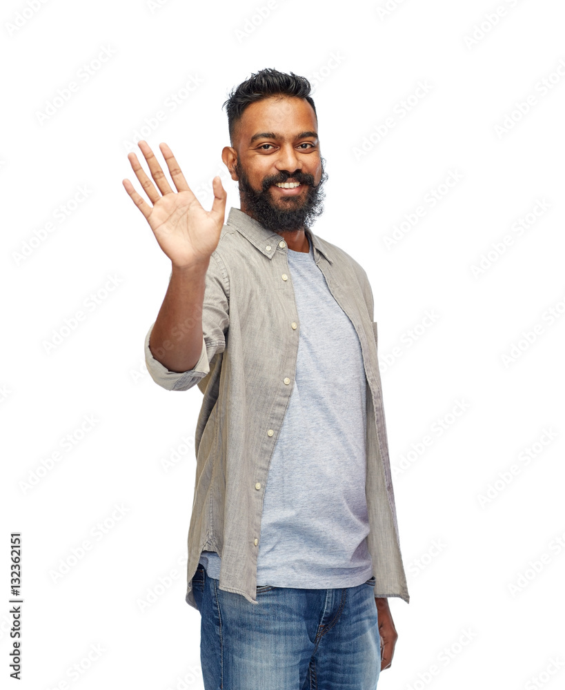 face of happy smiling man waving hand over white Stock-Foto | Adobe Stock