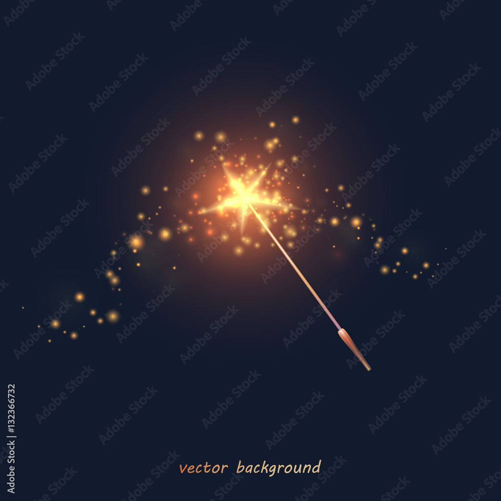 Vector illustration of a magic wand. Golden wand with a star Stock ...