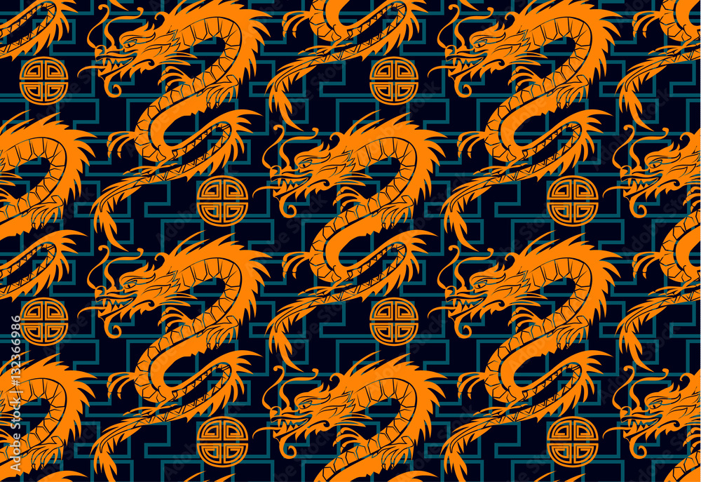 seamless dragons pattern Stock Vector | Adobe Stock