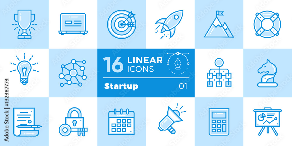 Vector collection of line icons for startup business in blue tone style ...