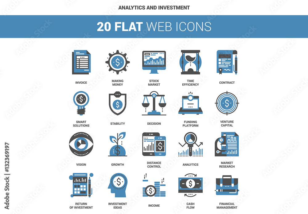 20 Flat Two-Color Analytics Icons Stock Template | Adobe Stock