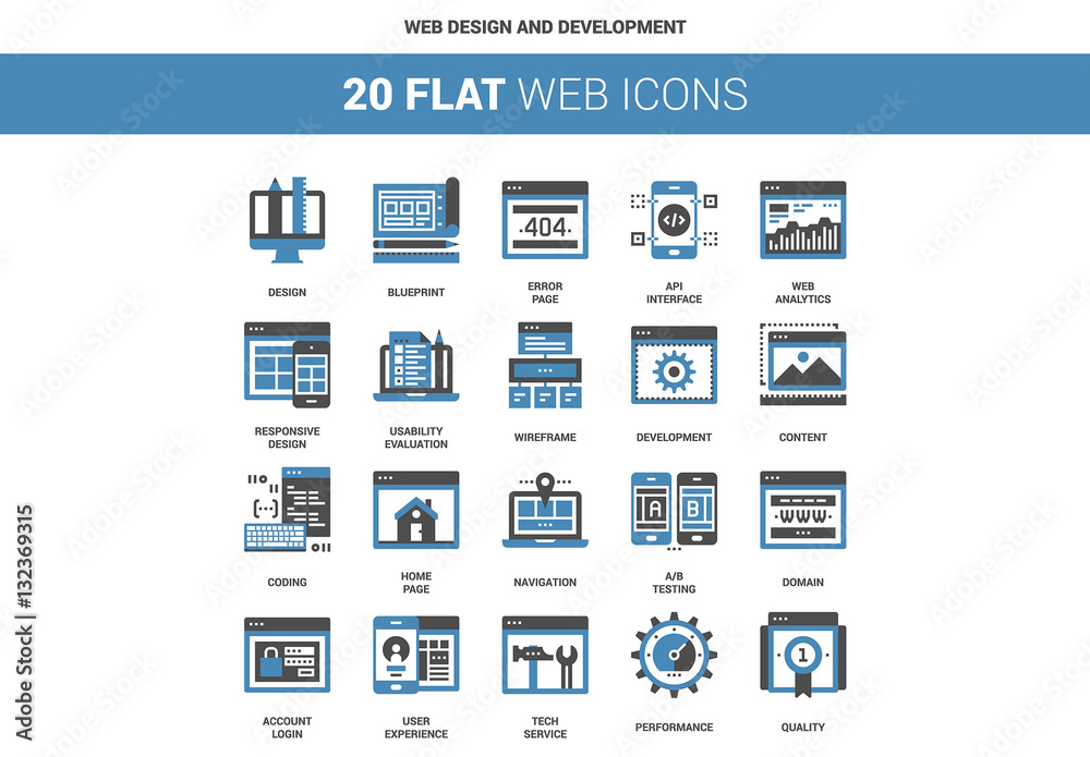 20 Flat Two-Color Web Icons Stock Template | Adobe Stock