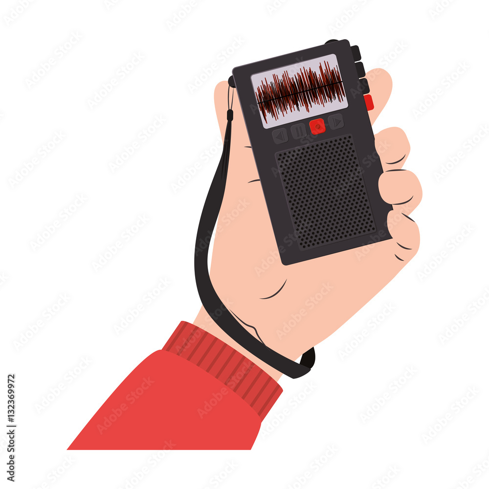 hand holding radio recorder with buttons vector illustration Stock ...