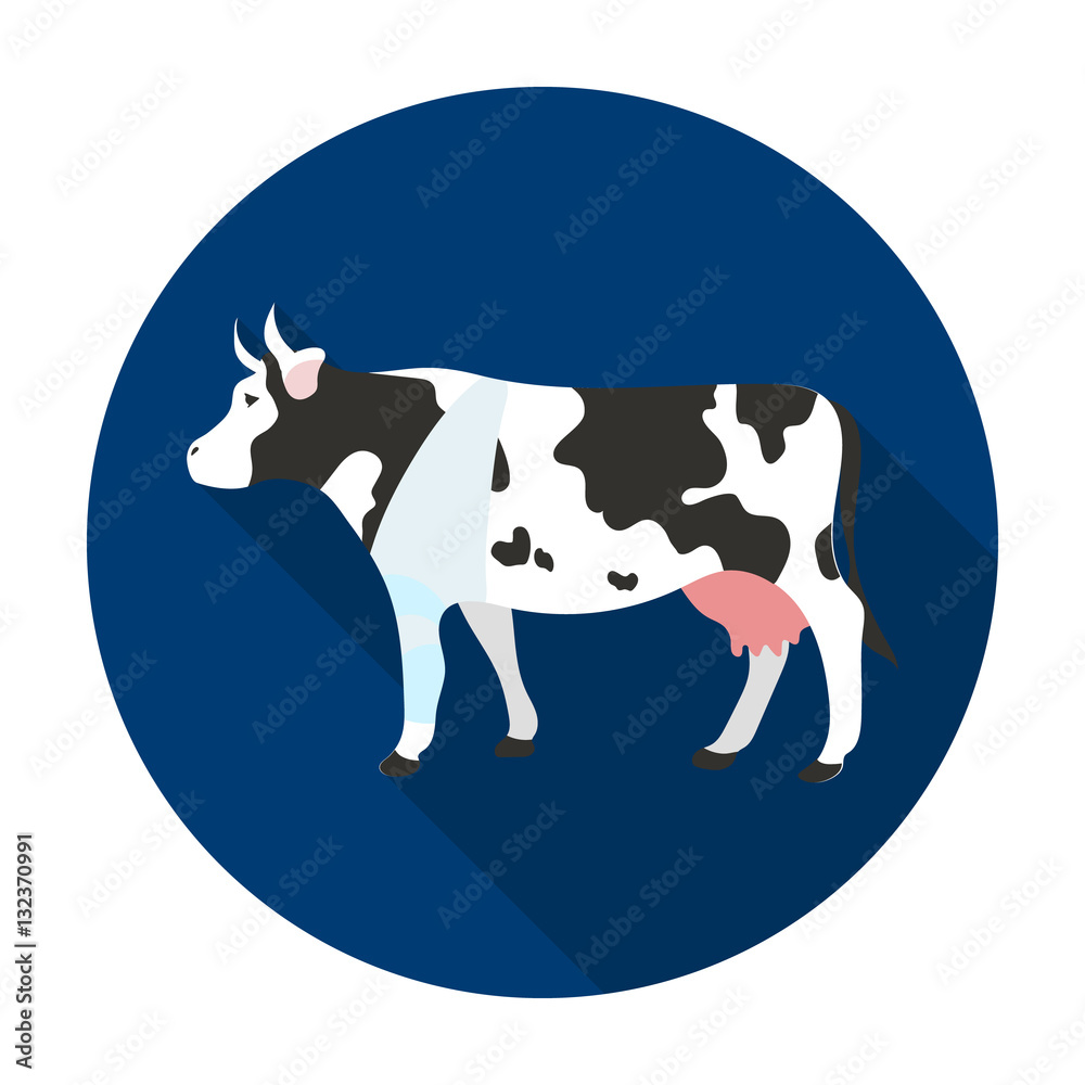 Sick cow with bandage on a leg icon in flat style isolated on white ...