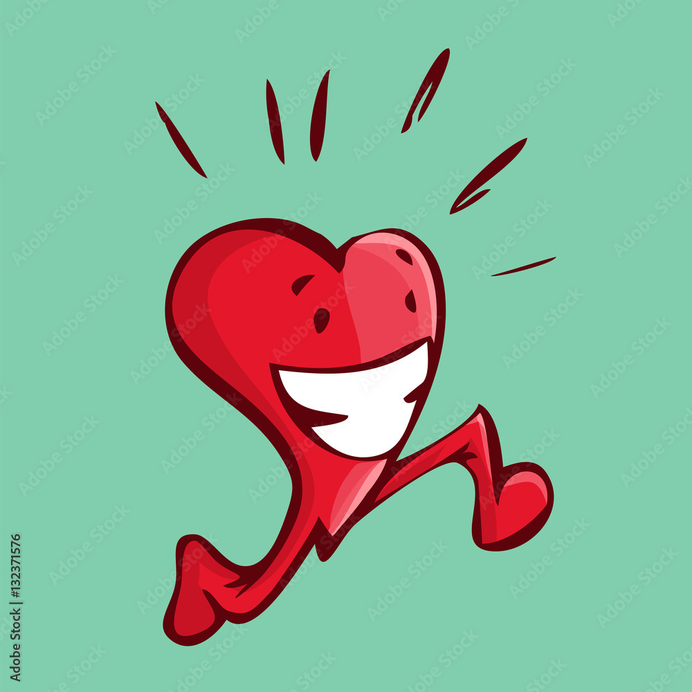 Vector illustration of a happy heart running doing some cardio w Stock ...