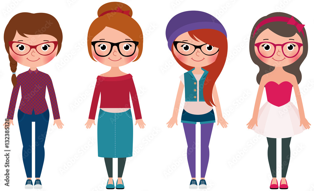 Clipart Of Four Girls Playing