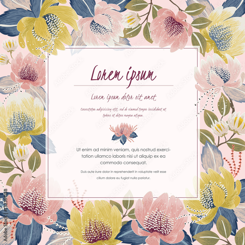 Vector illustration of a beautiful floral border with spring flowers ...