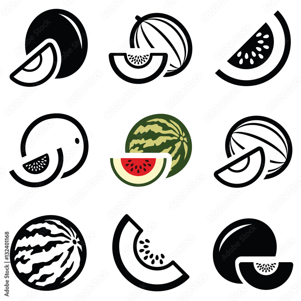 Melon icon collection - vector outline and silhouette Stock Vector ...