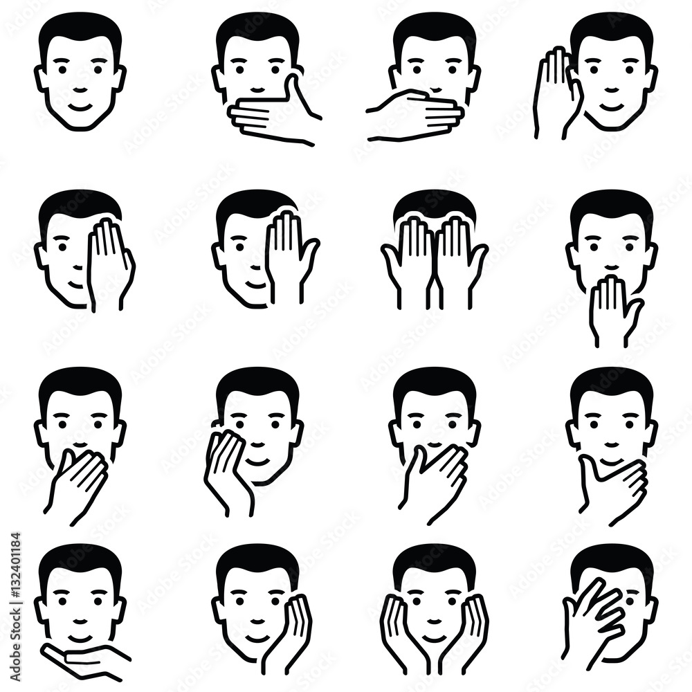Man face with hand emoticons icon collection - vector outline ...