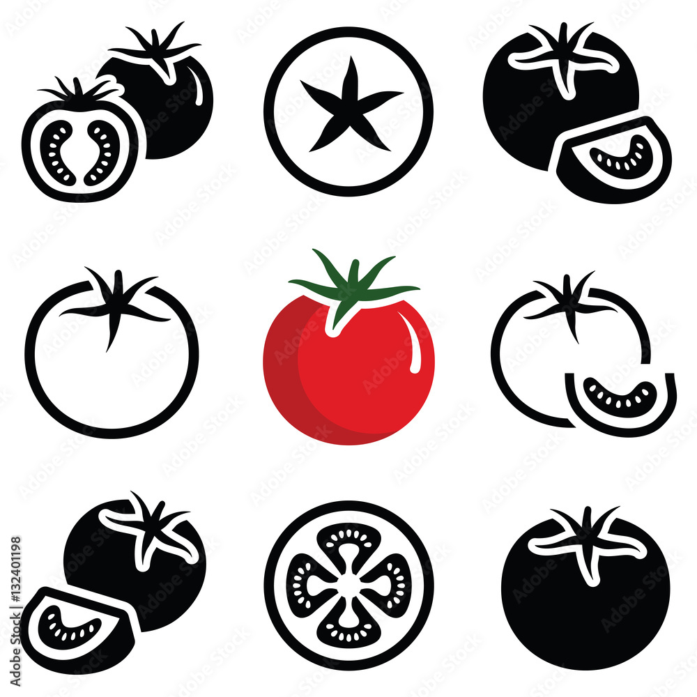 Tomato vegetable icon collection - vector outline and silhouette Stock ...