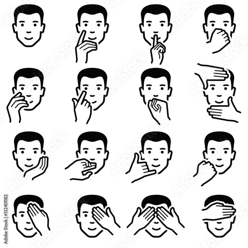 Man face with hand emoticons icon collection - vector outline ...