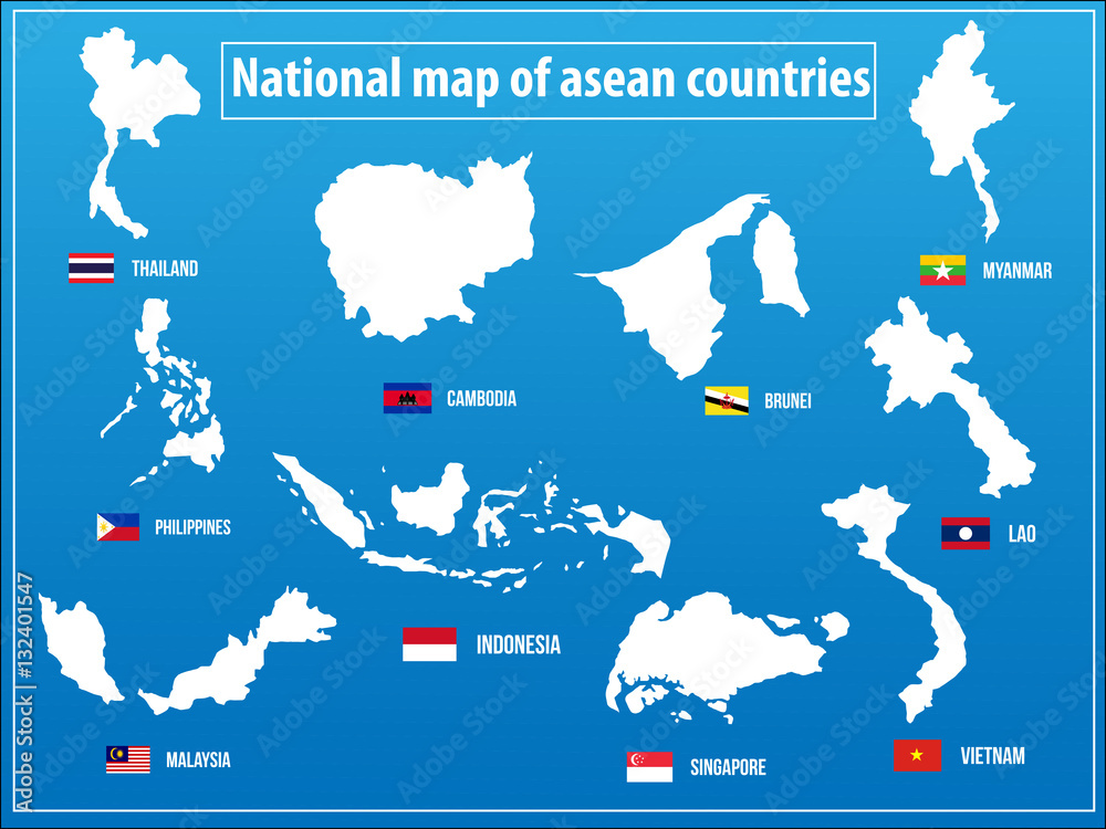 Vectors illustration of National map of asian countries Stock Vector ...