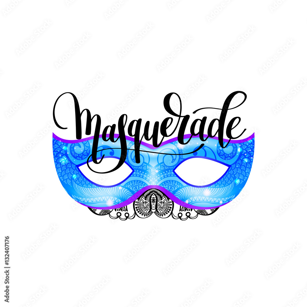 masquerade lettering logo design with mask and hand written word Stock ...