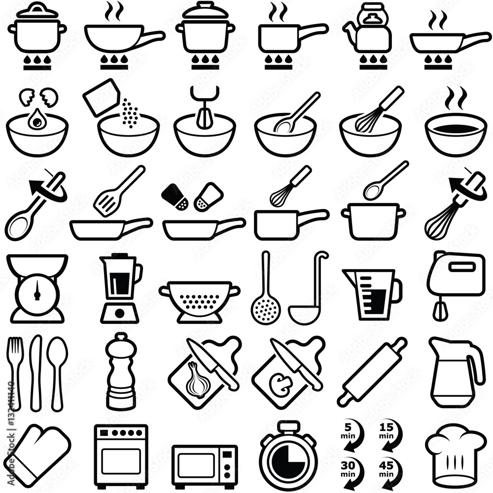Cooking and kitchen icon collection - vector outline Stock Vector ...