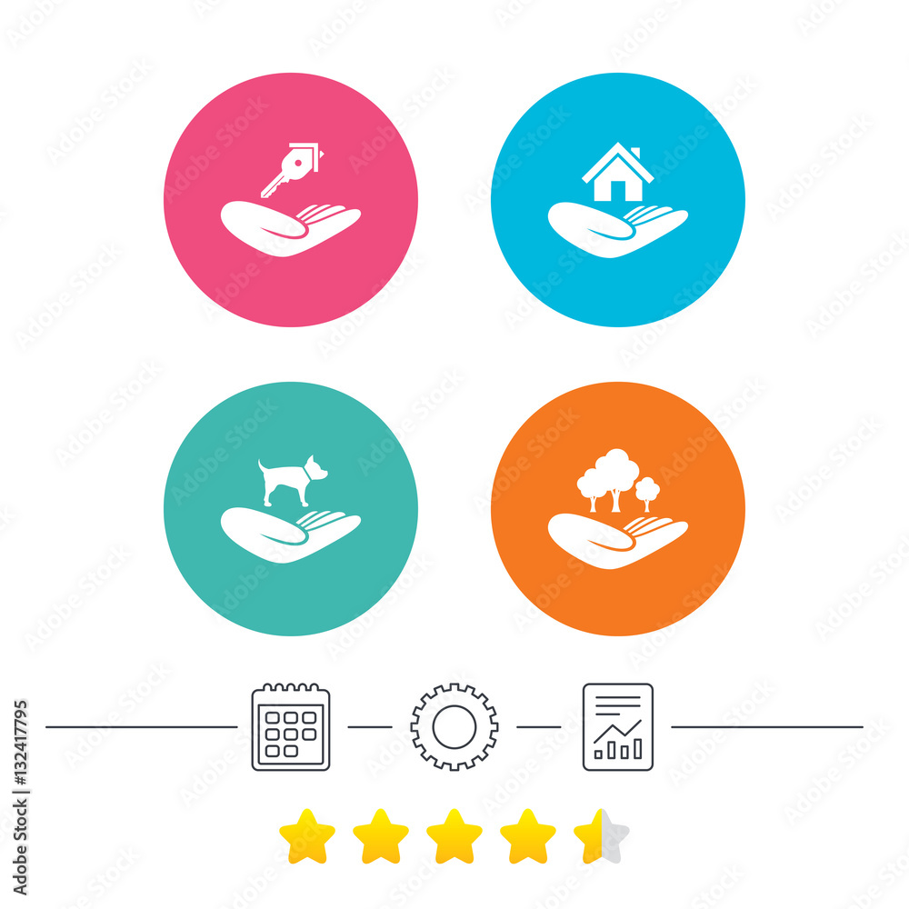 Helping hands icons. Protection and insurance. Stock Vector | Adobe Stock