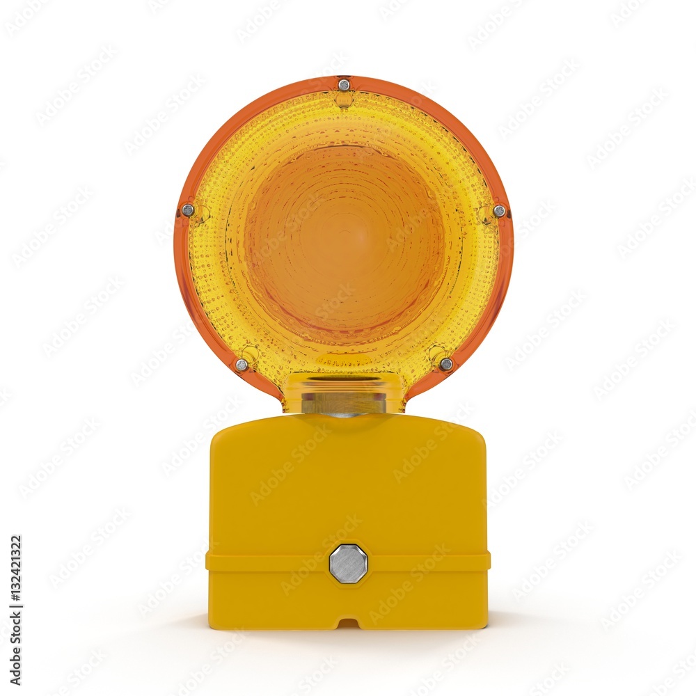 warning light in yellow, Construction site is protected by fence with ...