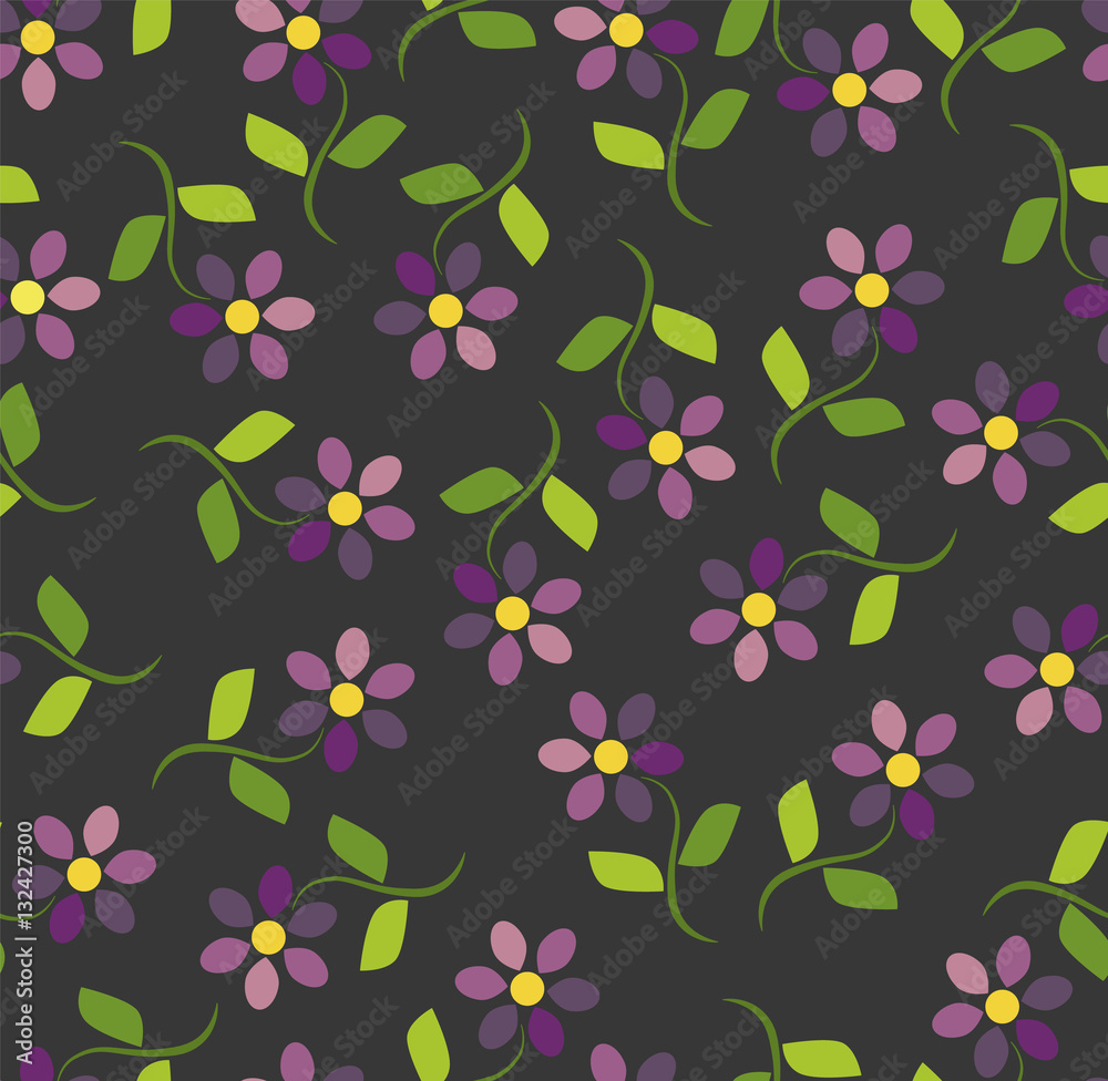 Seamless grey background with purple flowers Stock Vector | Adobe Stock