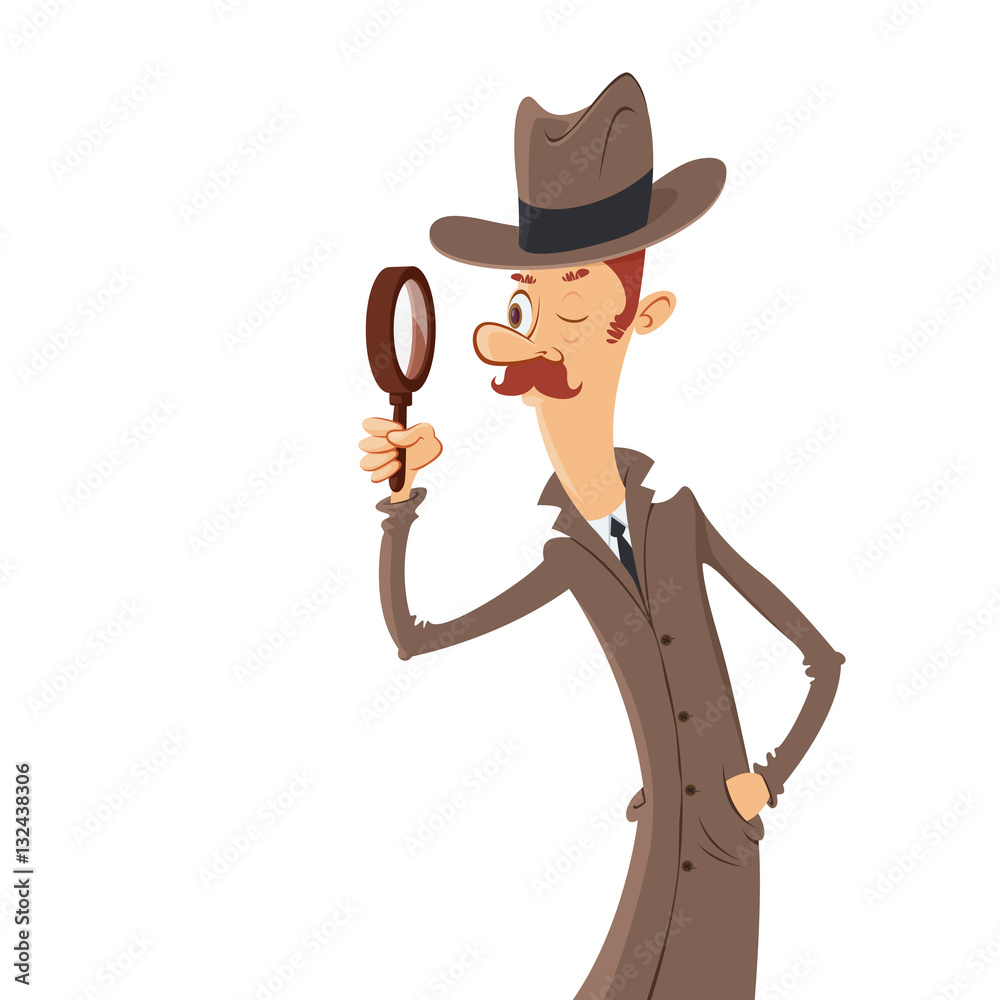 detective looking through magnifying glass vector cartoon Stock ...