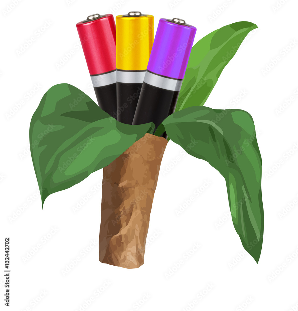 Environmental-friendly energy sources. Bouquet with green leaves or ...