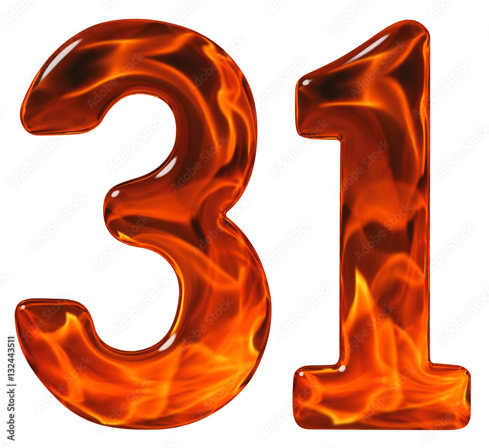 31, thirty one, numeral, imitation glass and a blazing fire, iso Stock ... 31, thirty one, numeral, imitation glass and a blazing fire, iso Stock ...