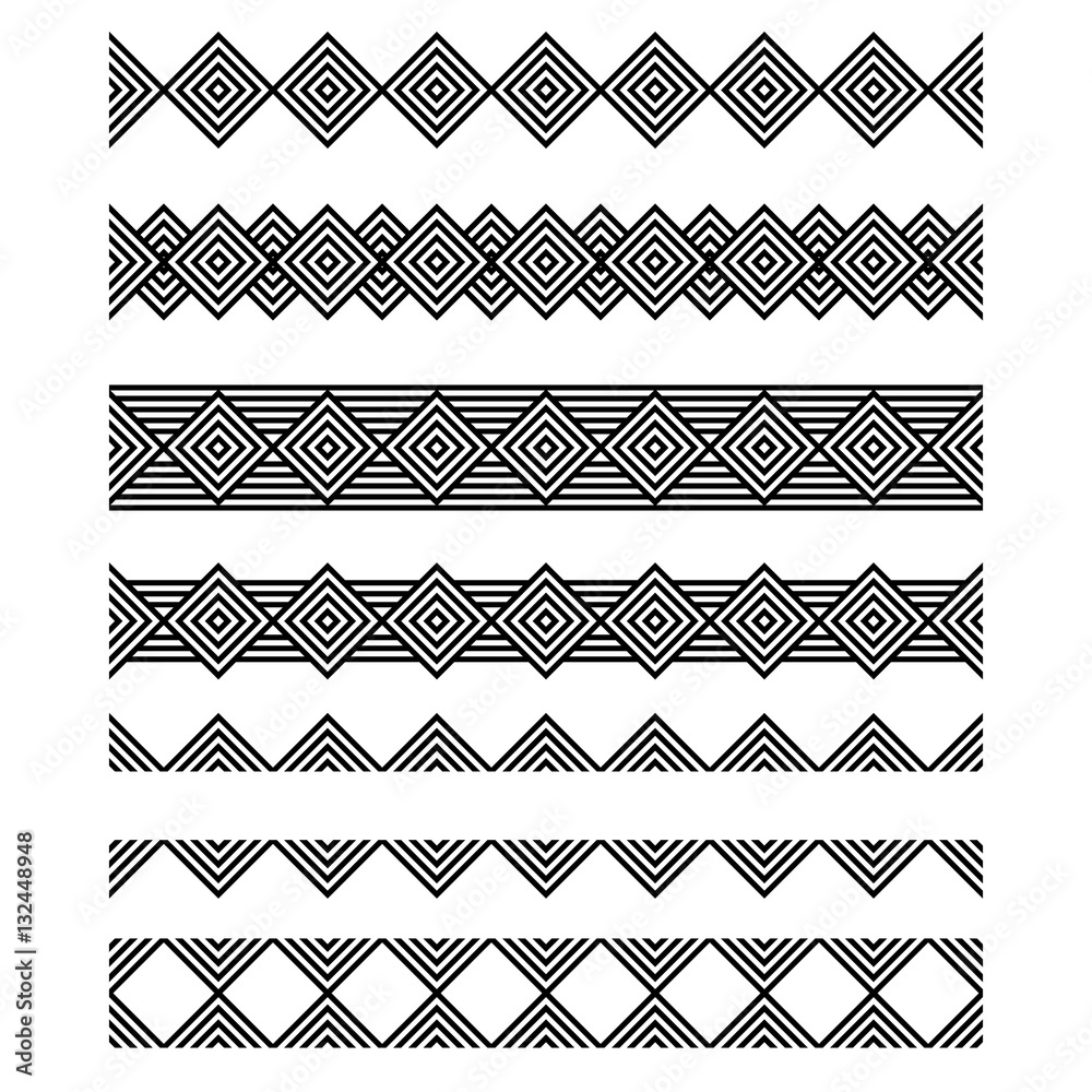 A set of horizontally seamless geometric patterns. Flat vector on ...