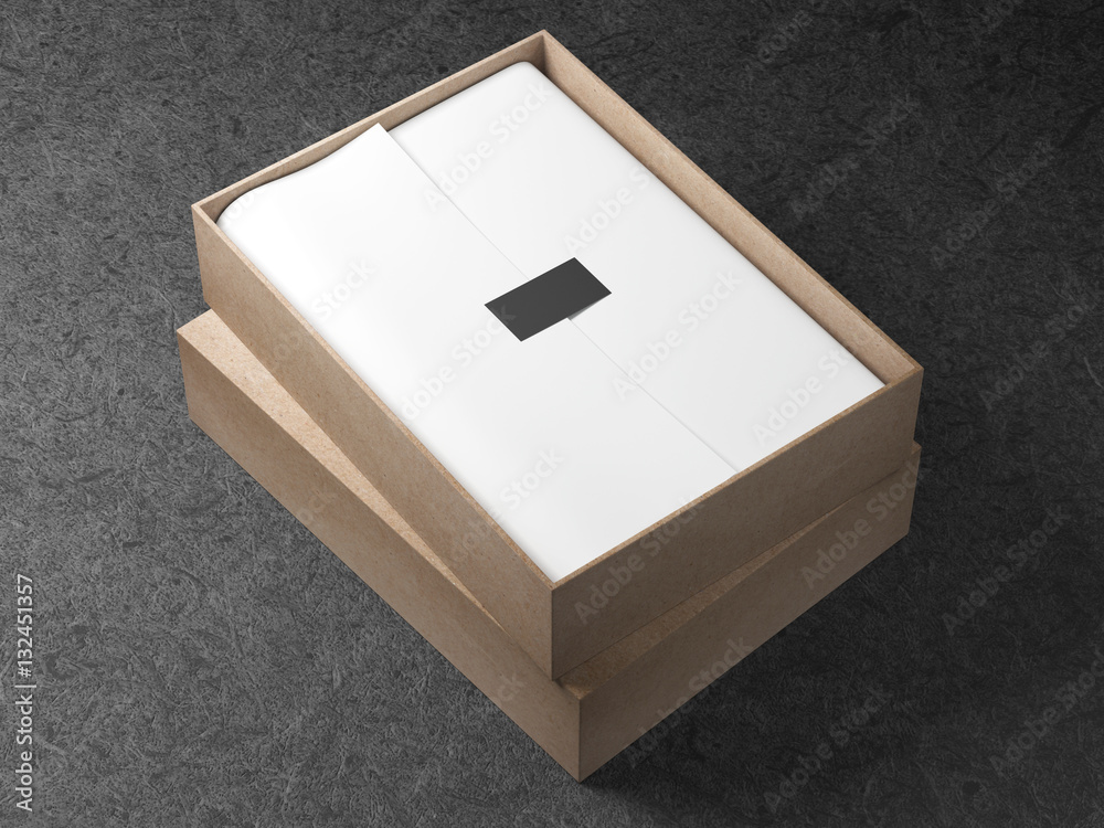 Cardboard Box with White wrapping paper and black label sticker ...