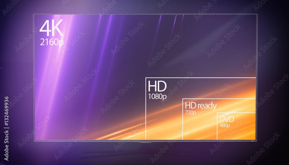 4K resolution display with comparison of resolutions. 3D render Stock ...