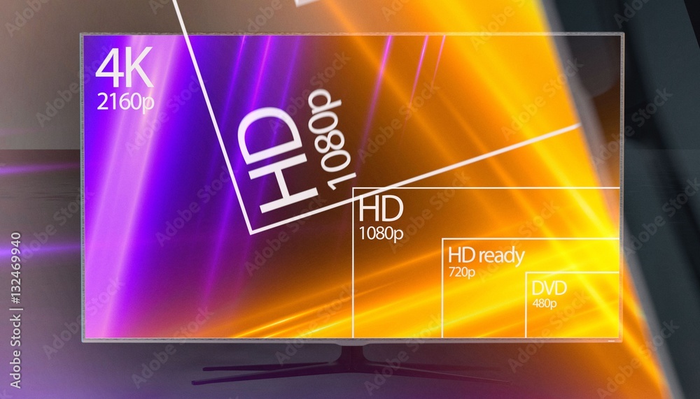 4K resolution display with comparison of resolutions. 3D render Stock ...