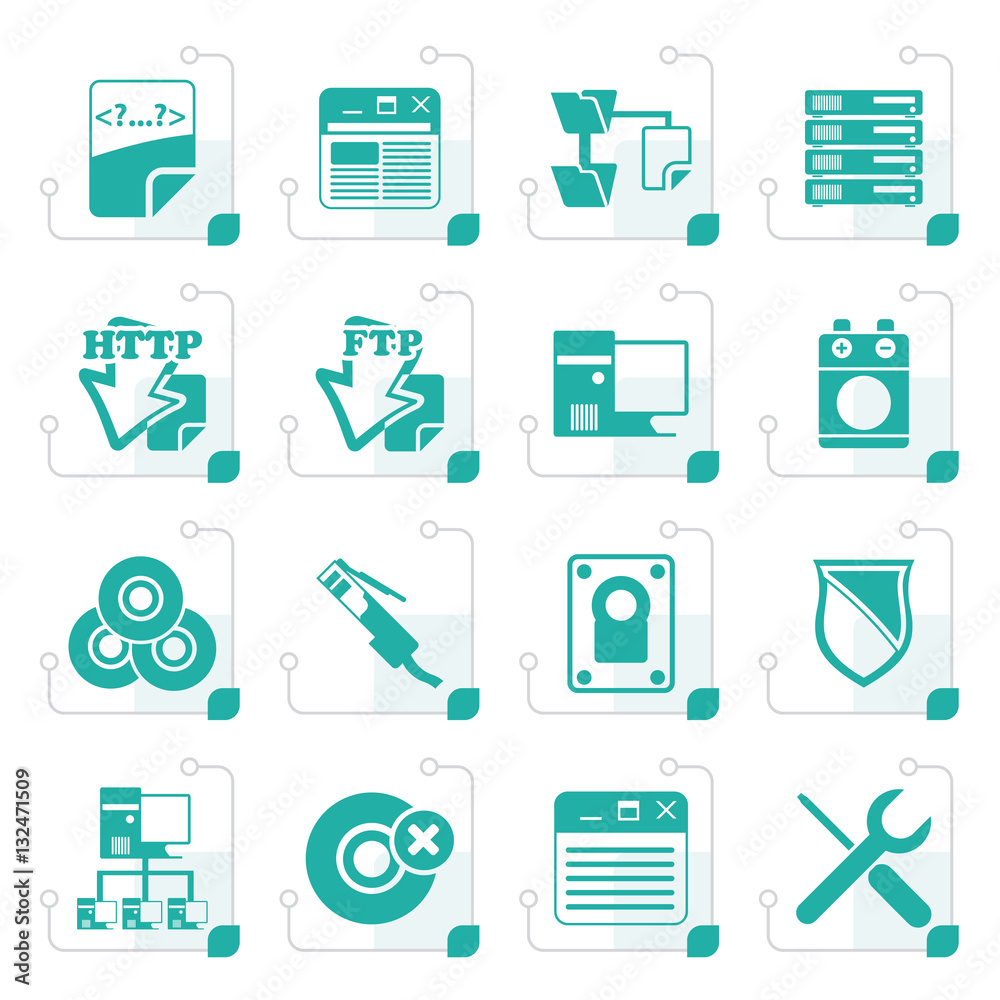 Stylized Server Side Computer icons - Vector Icon Set Stock Vector ...