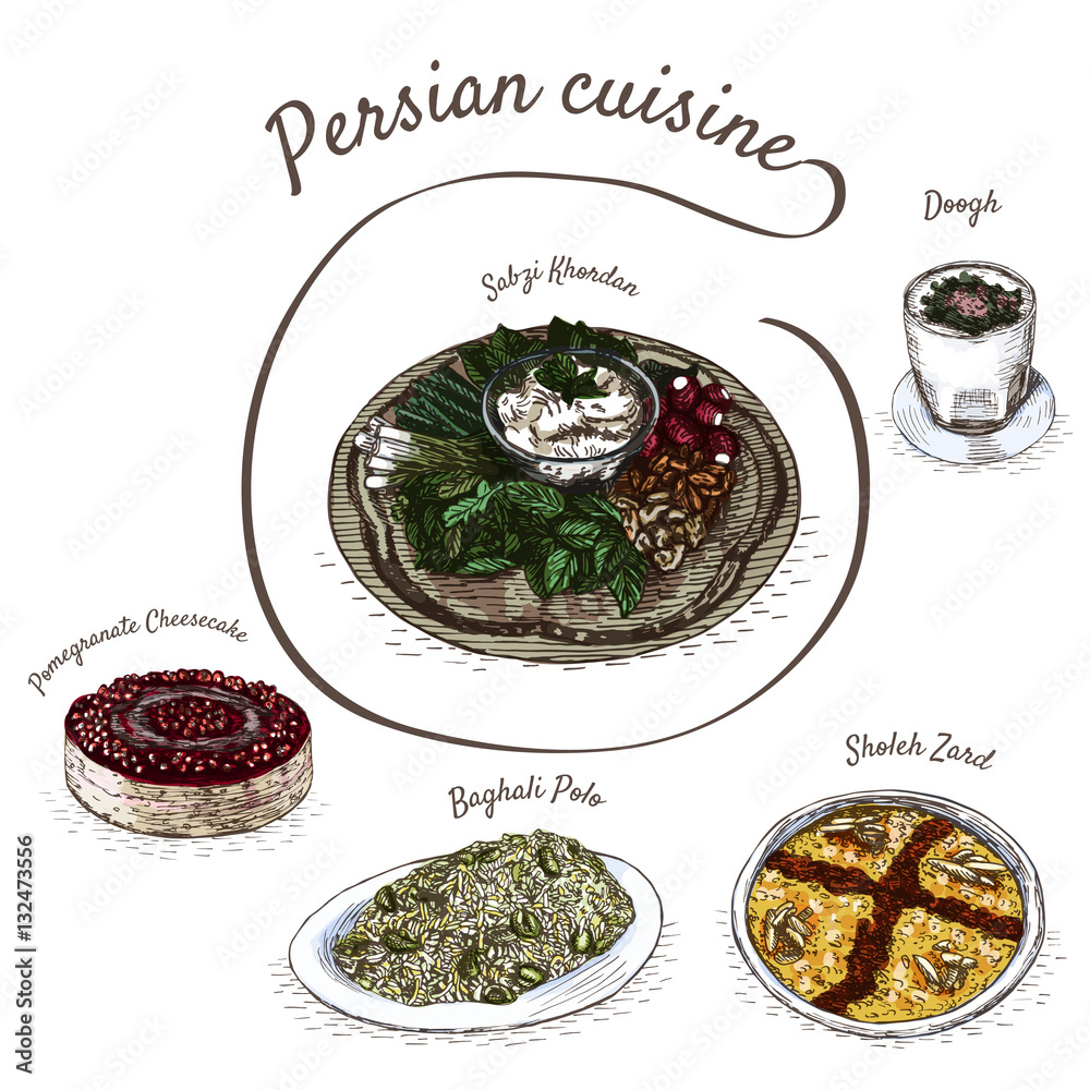 Iranian menu colorful illustration. Stock Vector | Adobe Stock