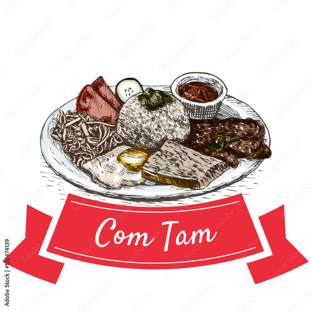 Com Tam colorful illustration. Stock Vector | Adobe Stock