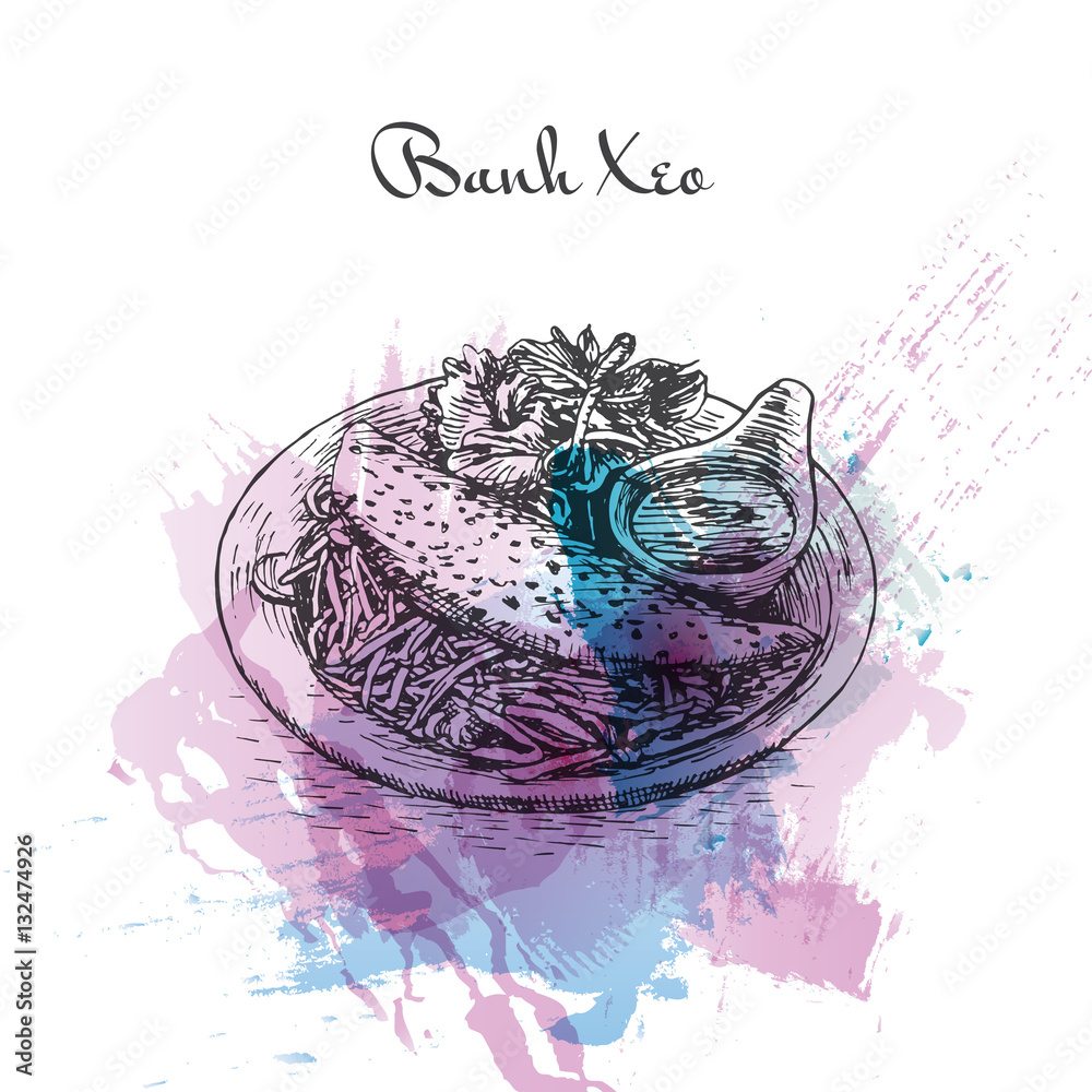 Banh Xeo watercolor effect illustration. Stock Vector | Adobe Stock