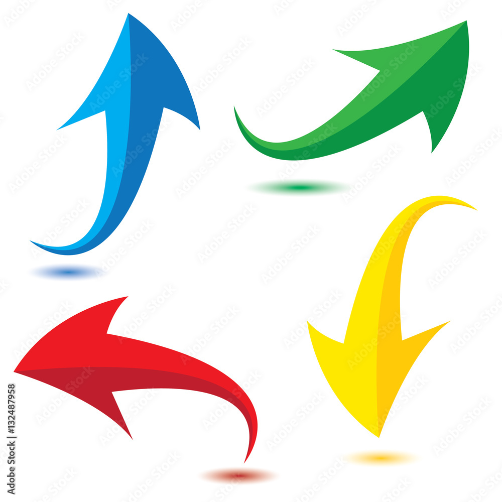 Set of Blue Green Yellow and Red arrow design isolated on white ...