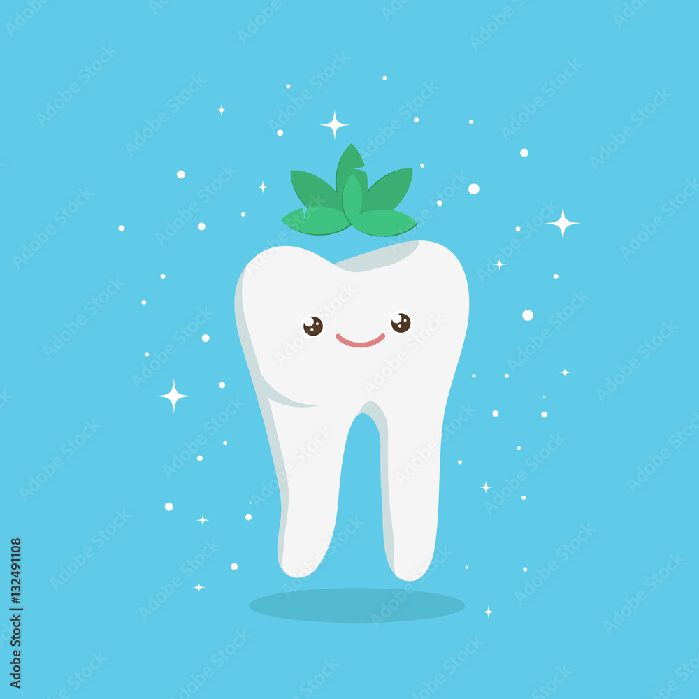 Tooth with mint. Clean and shiny tooth. Dental vector illustration ...