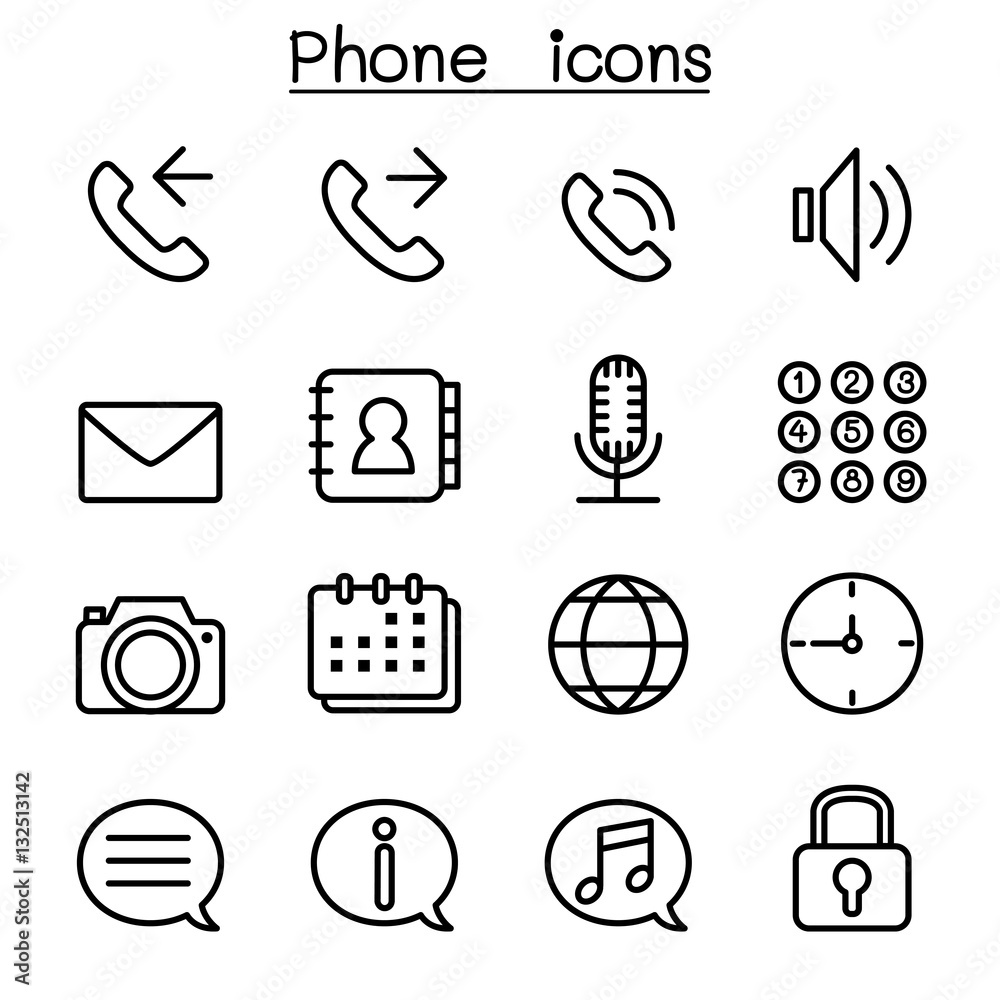 Phone icon set in thin line style Stock Vector | Adobe Stock