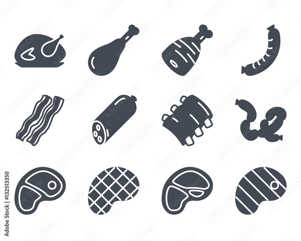 Meat Food Icon Silhouette Stock Vector | Adobe Stock