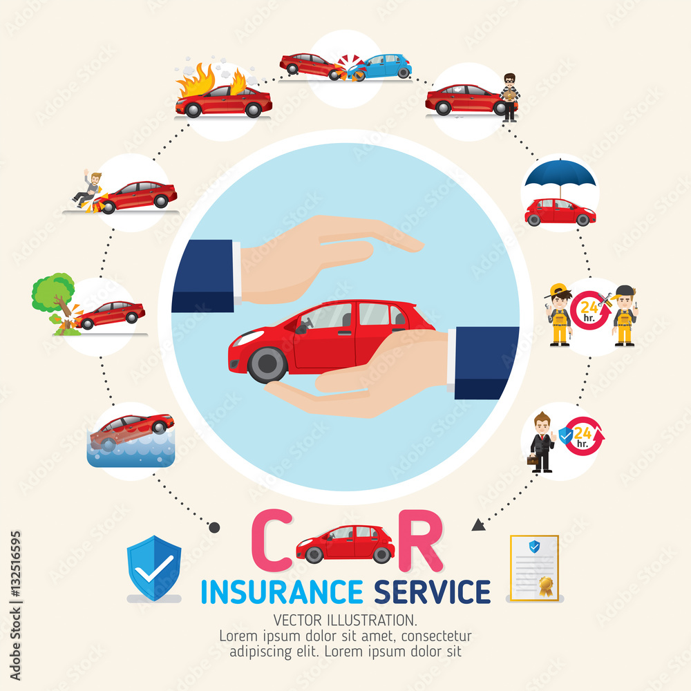 Car insurance business service icons template. Can be used for workflow ...