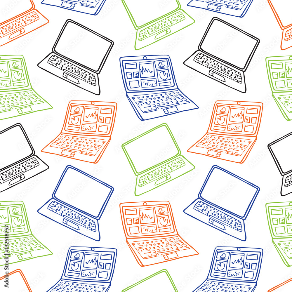 hand drawn laptop seamless pattern Stock Vector | Adobe Stock